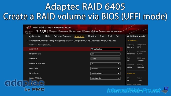 Create a RAID volume via the BIOS of an Asus ROG motherboard in UEFI mode on an Adaptec RAID ...