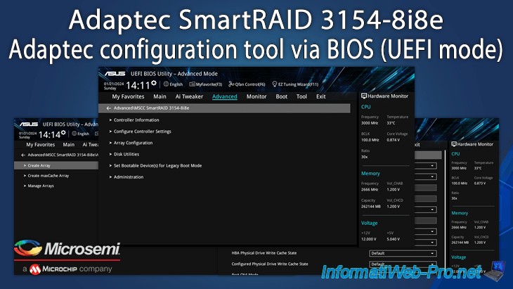 Configure your Adaptec SmartRAID 3154-8i8e controller via the BIOS of an Asus motherboard in ...